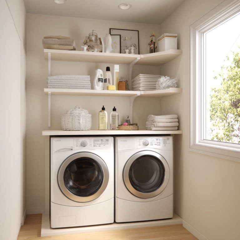 25 Genius Over Washer and Dryer Shelf Ideas That Actually Save Space
